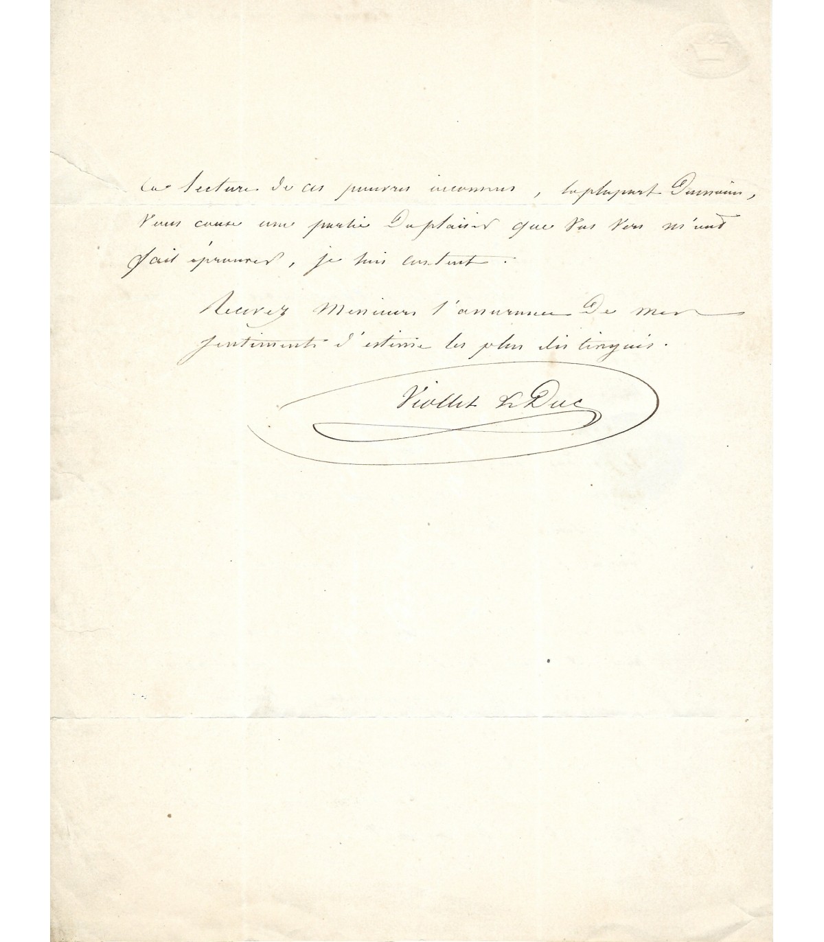 VIOLLET-LE-DUC Emmanuel Louis Nicolas, poète. Lettre autographe (G 3774)